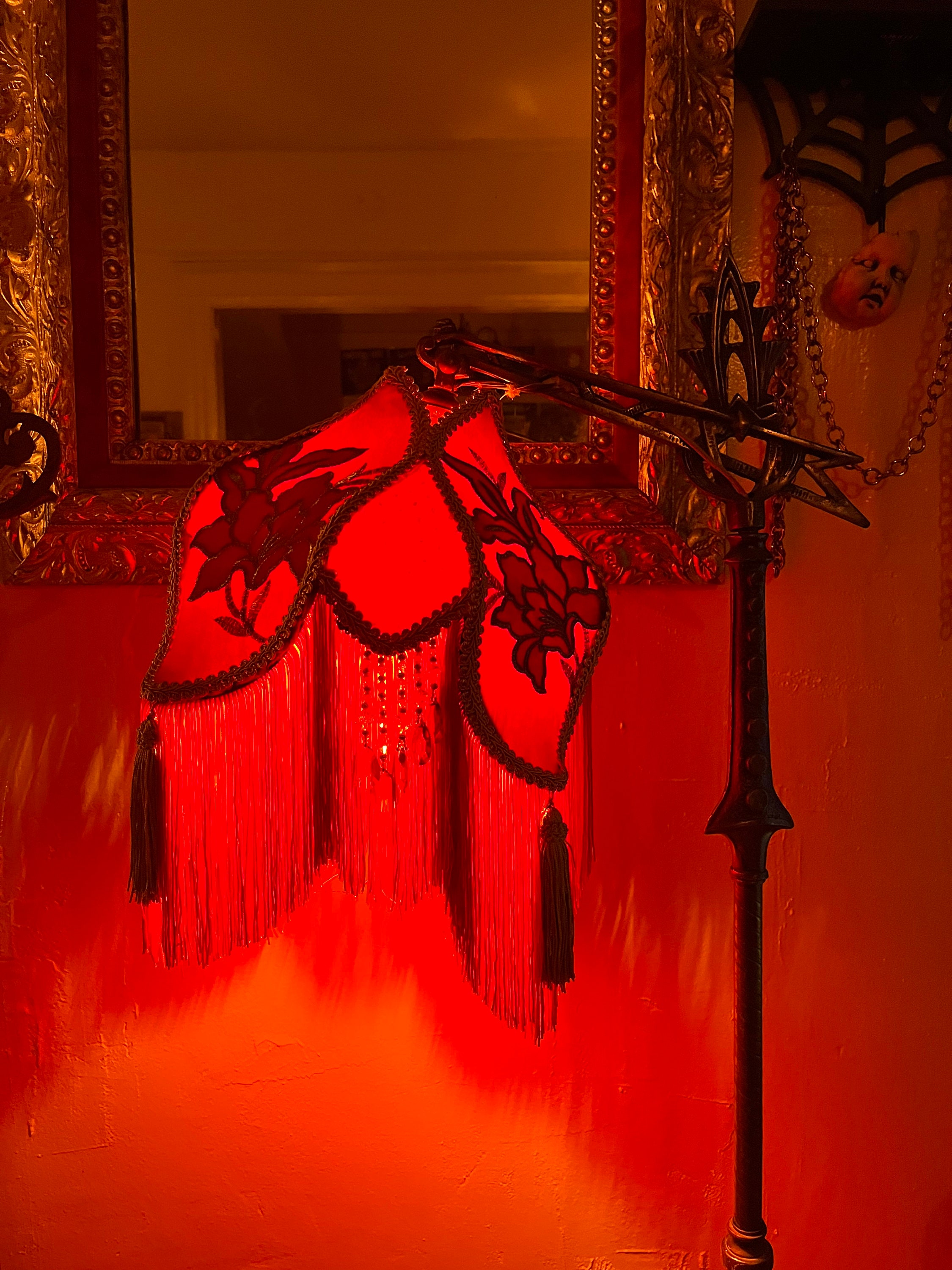 Hand Sewn Red Velvet Victorian Style Bridge Arm Lampshade, With Gold ...