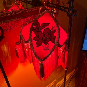 Hand Sewn Red Velvet Victorian Style Bridge Arm Lampshade, With Gold ...
