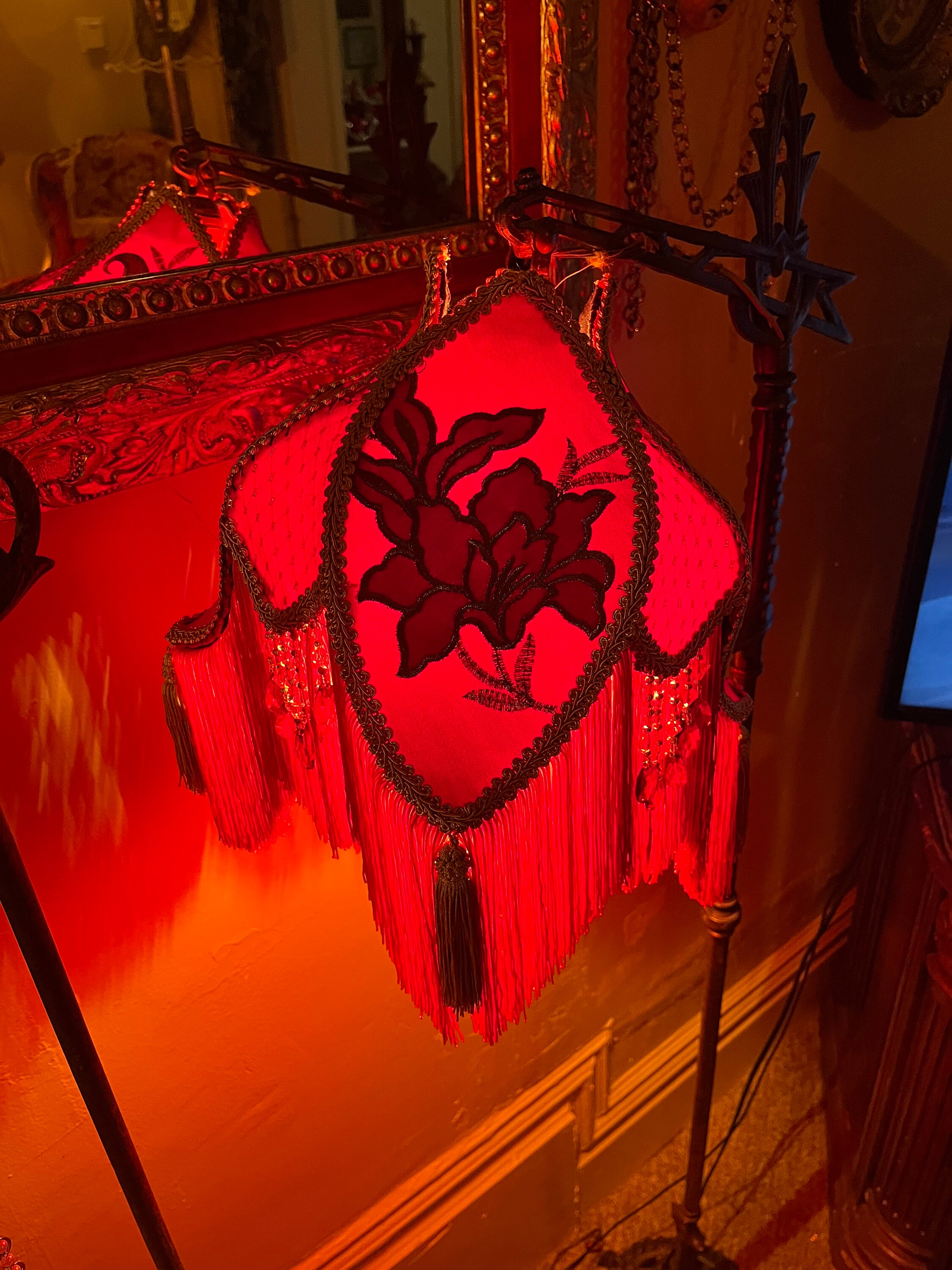 Hand Sewn Red Velvet Victorian Style Bridge Arm Lampshade, With Gold ...