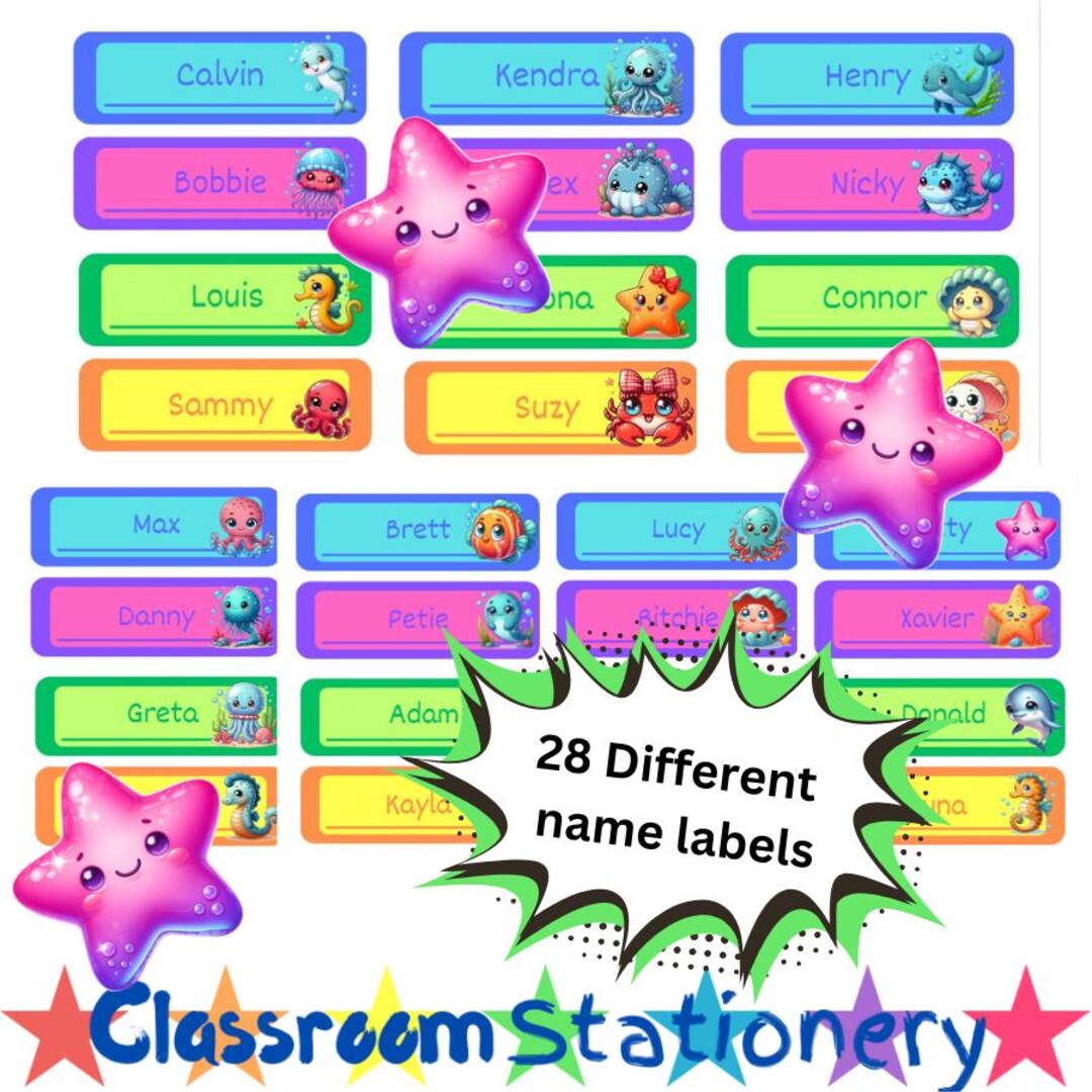 Underwater Bright Student Name Labels LARGE - Etsy