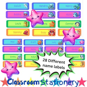 Underwater Bright Student Name Labels LARGE - Etsy