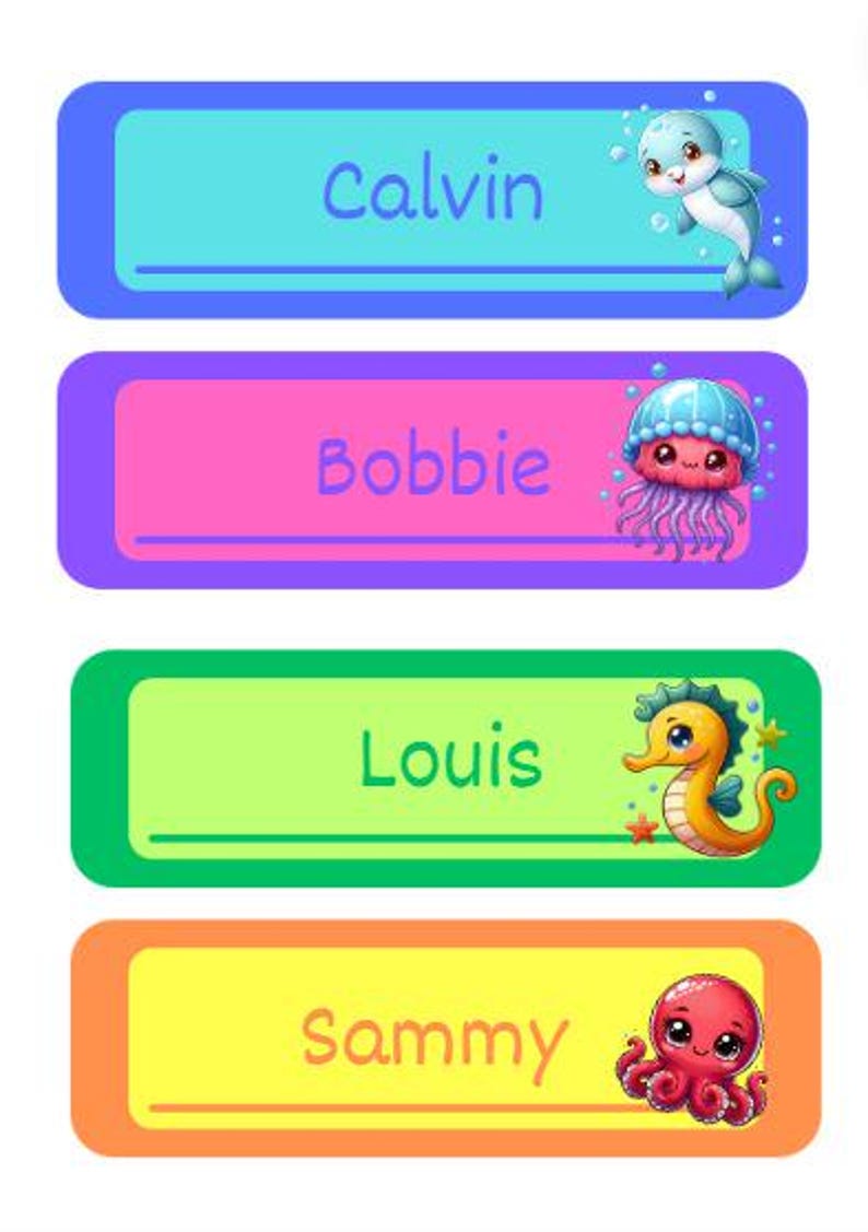 Underwater Bright Student Name Labels LARGE - Etsy
