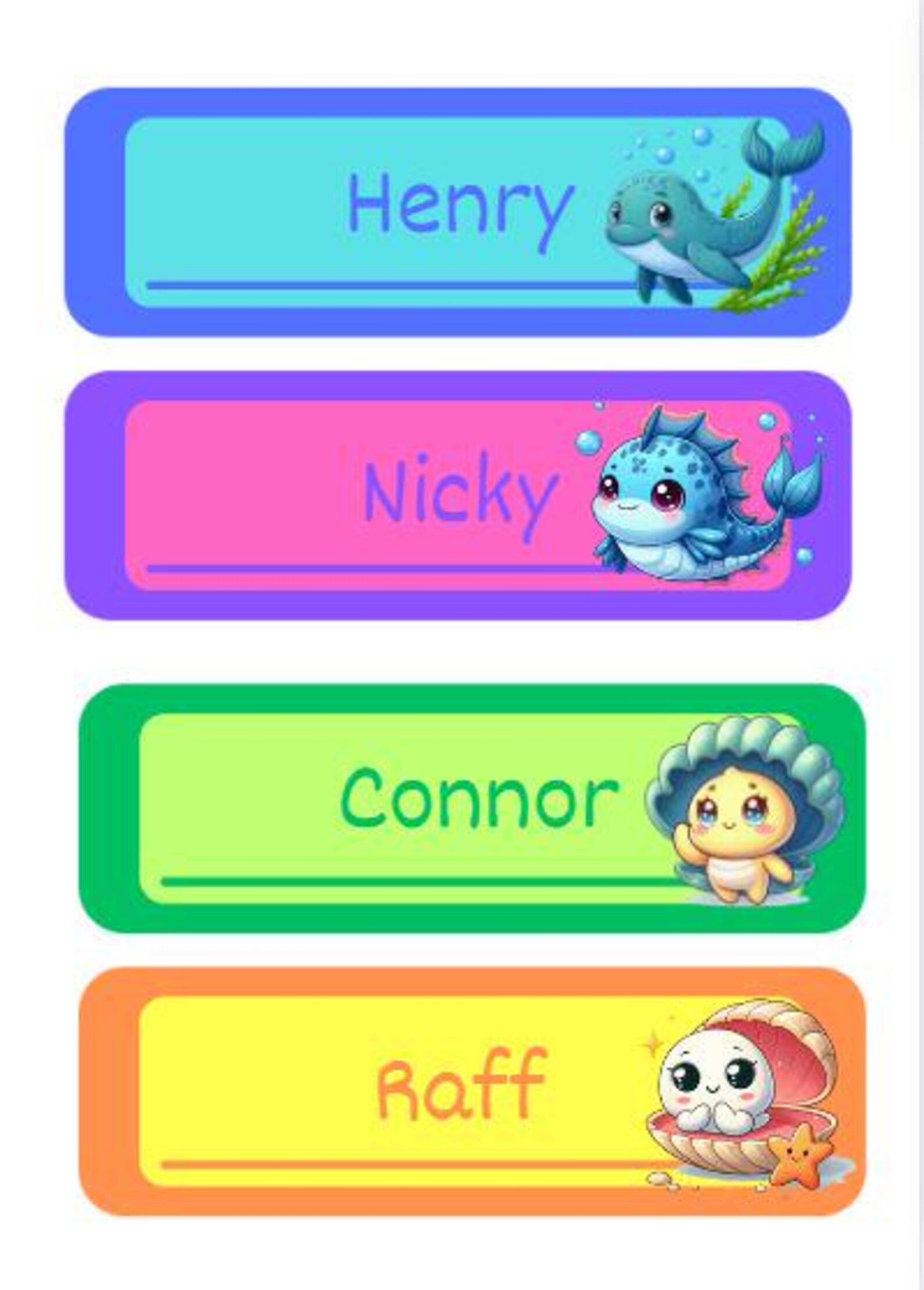 Underwater Bright Student Name Labels LARGE - Etsy