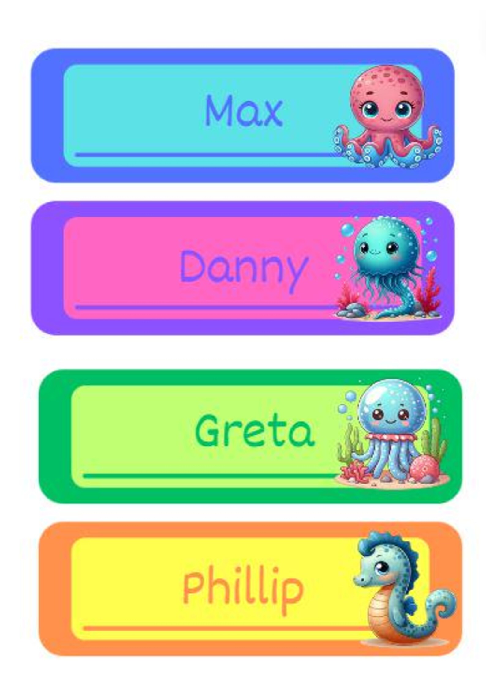 Underwater Bright Student Name Labels LARGE - Etsy