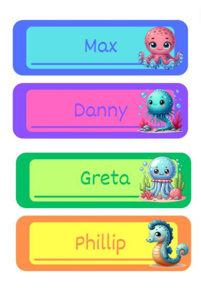 Underwater Bright Student Name Labels LARGE - Etsy