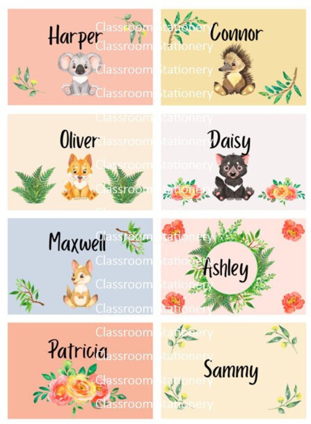 Australian Animals Student Name Labels SMALL - Etsy