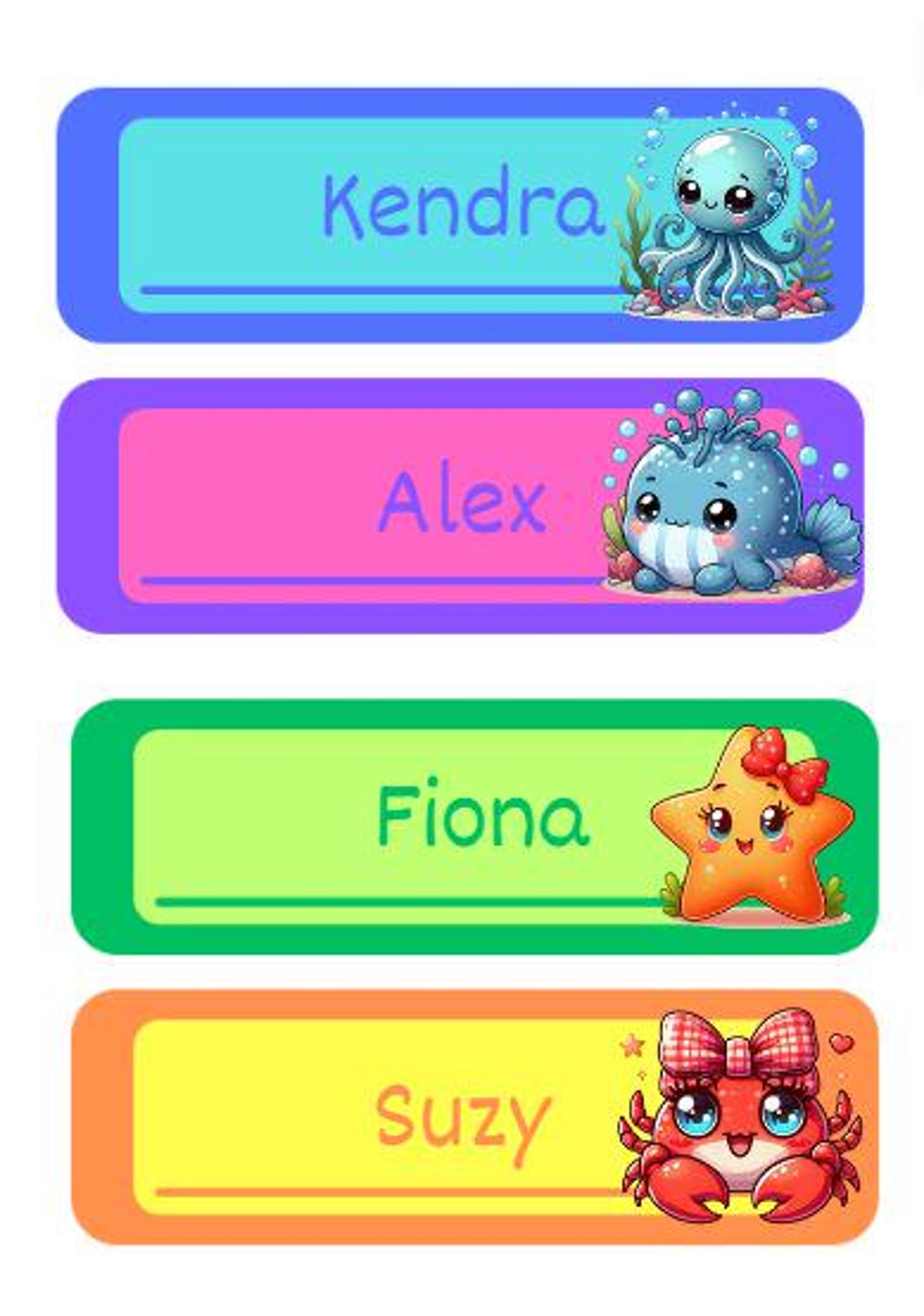 Underwater Bright Student Name Labels LARGE - Etsy