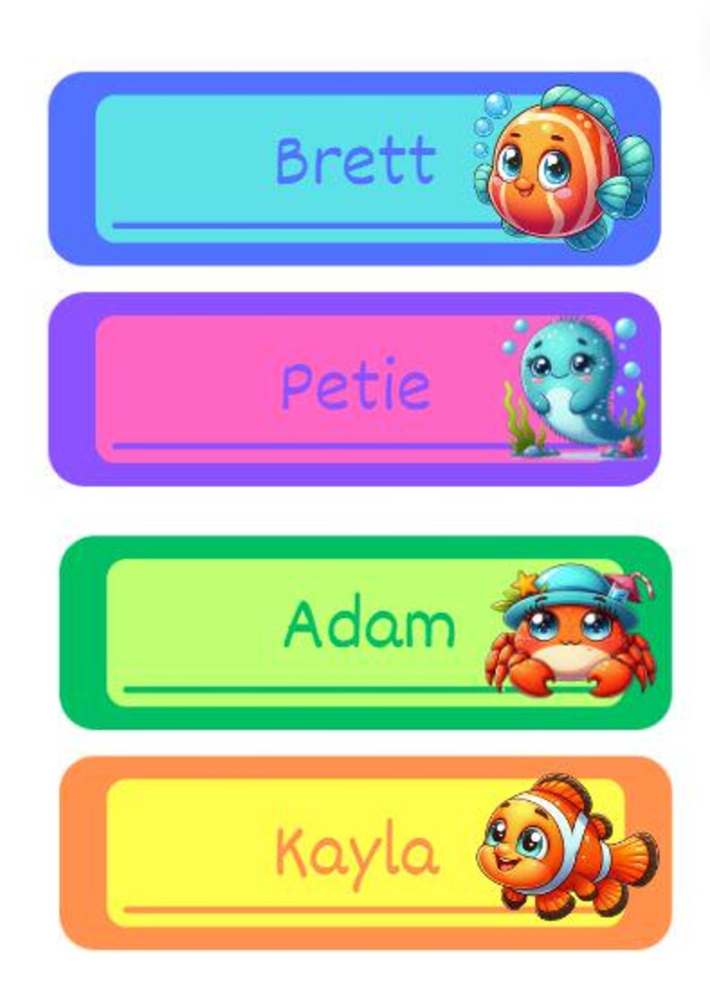 Underwater Bright Student Name Labels LARGE - Etsy