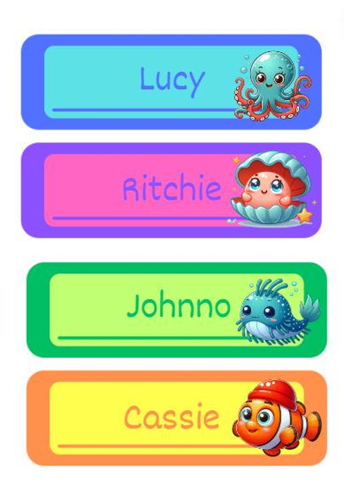 Underwater Bright Student Name Labels LARGE - Etsy