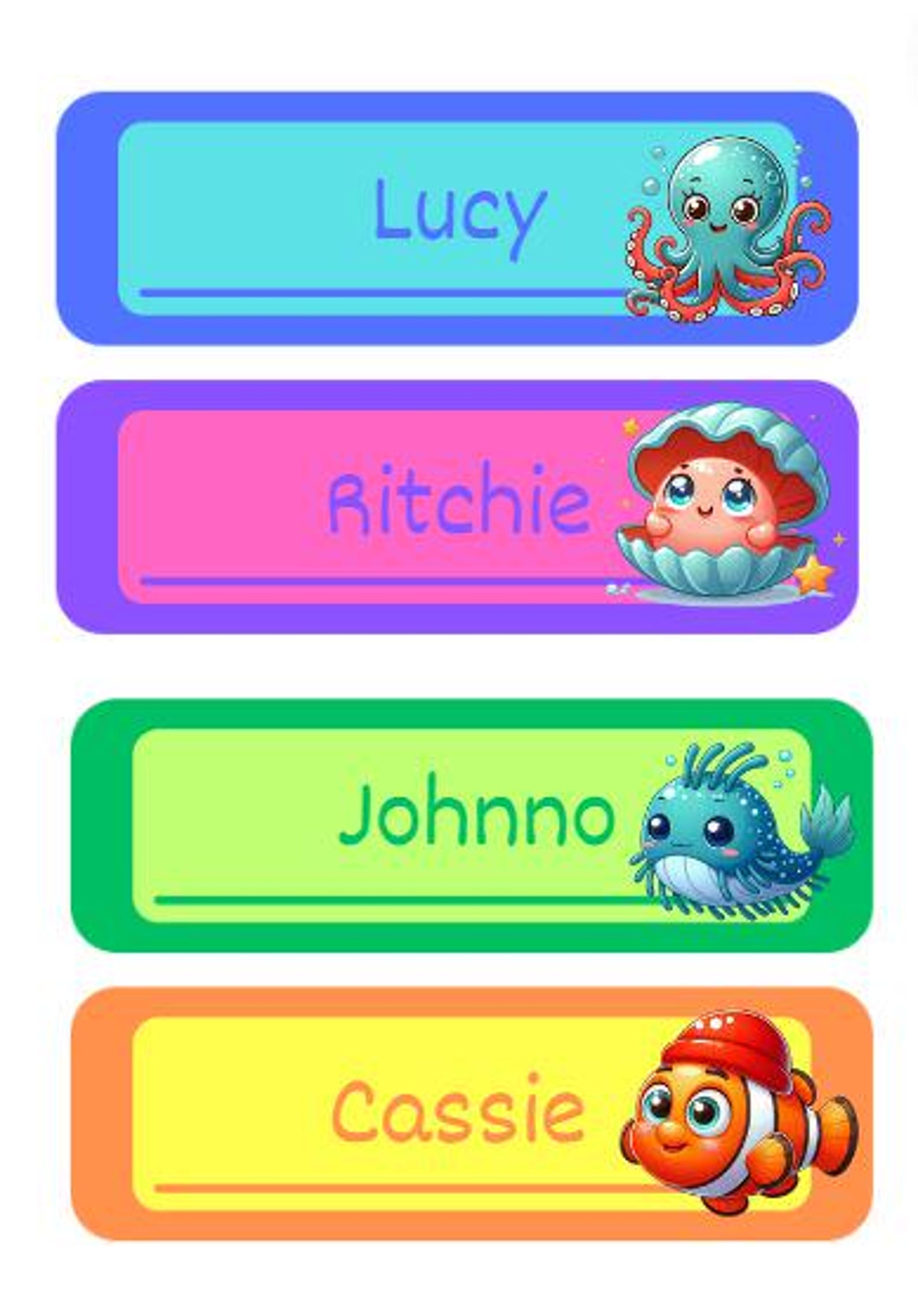 Underwater Bright Student Name Labels LARGE - Etsy