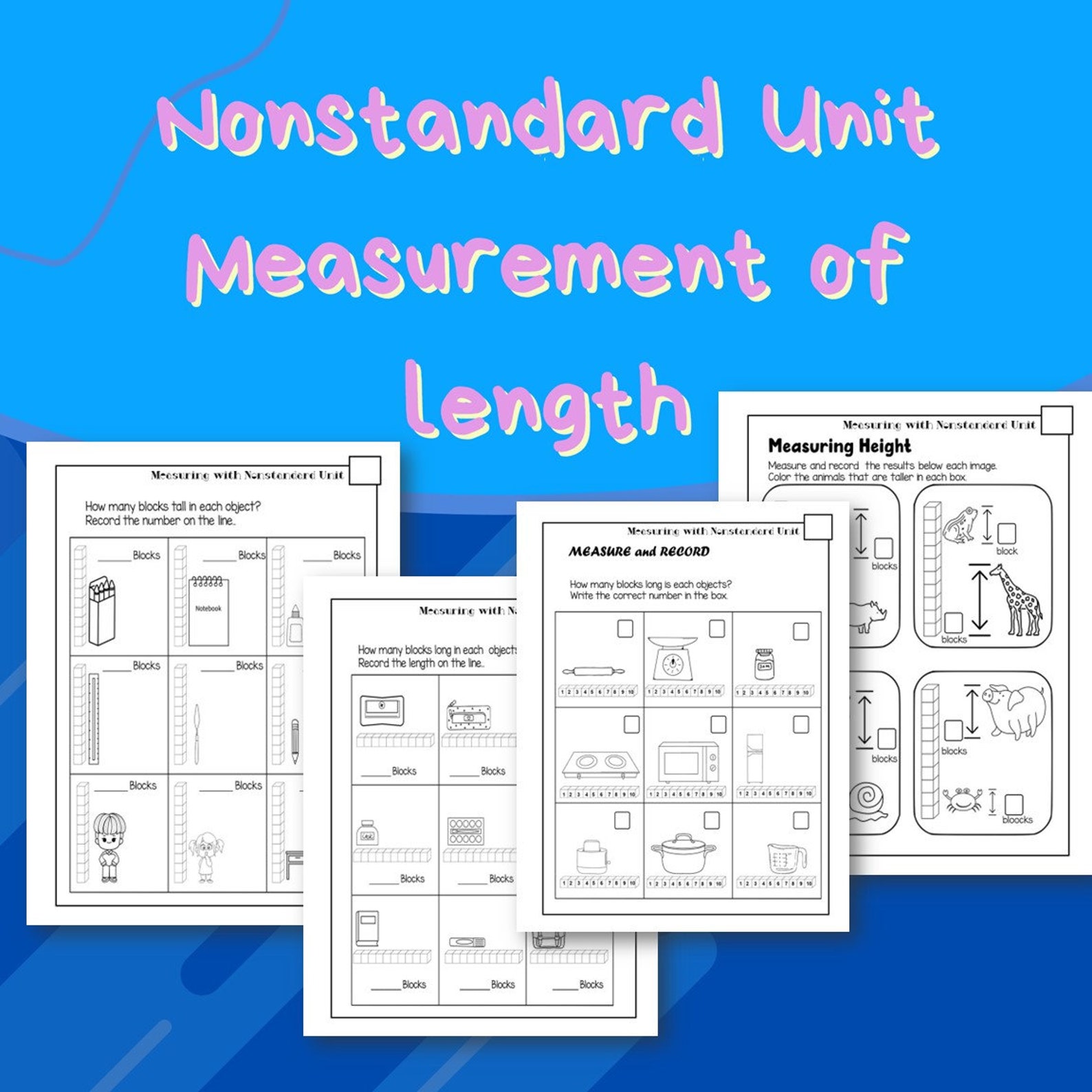 Math Nonstandard Units for Measurement of the Length Worksheets Block ...
