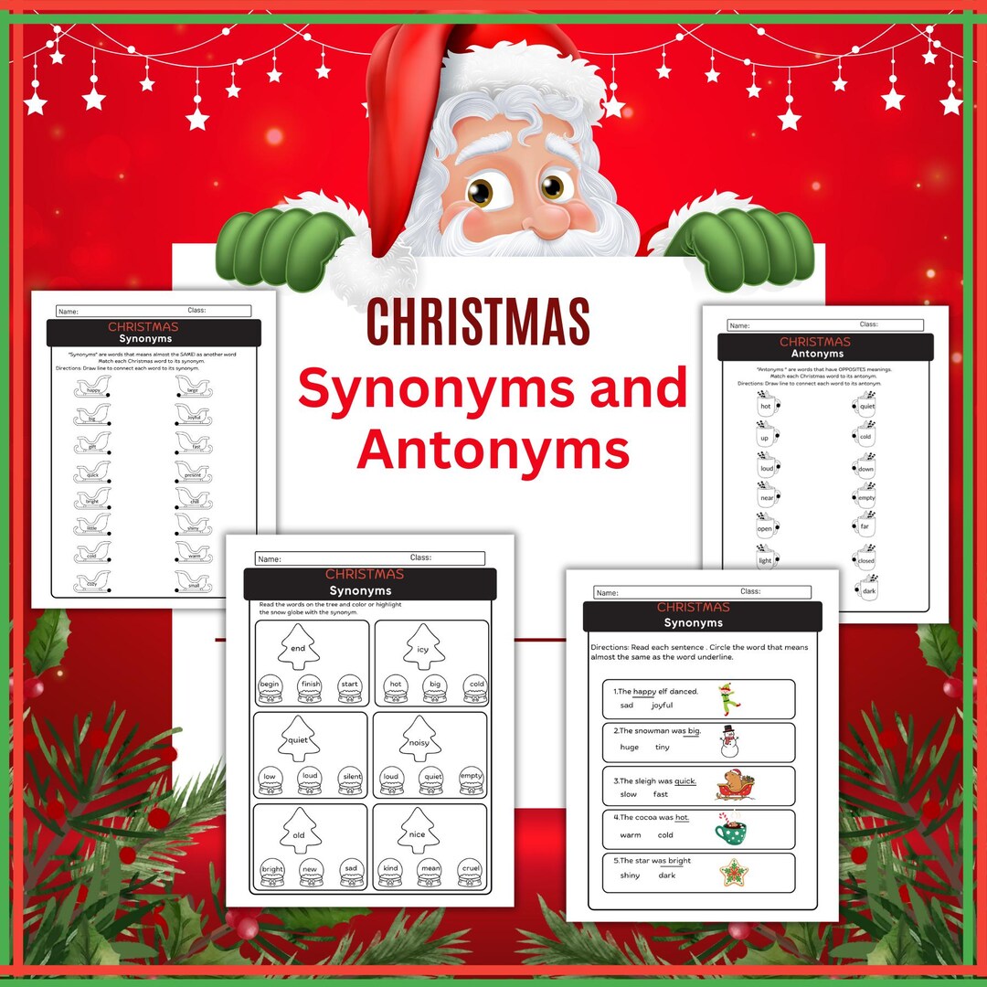 Synonyms and Antonyms Christmas Vocabulary Worksheet for Kids Pack ...