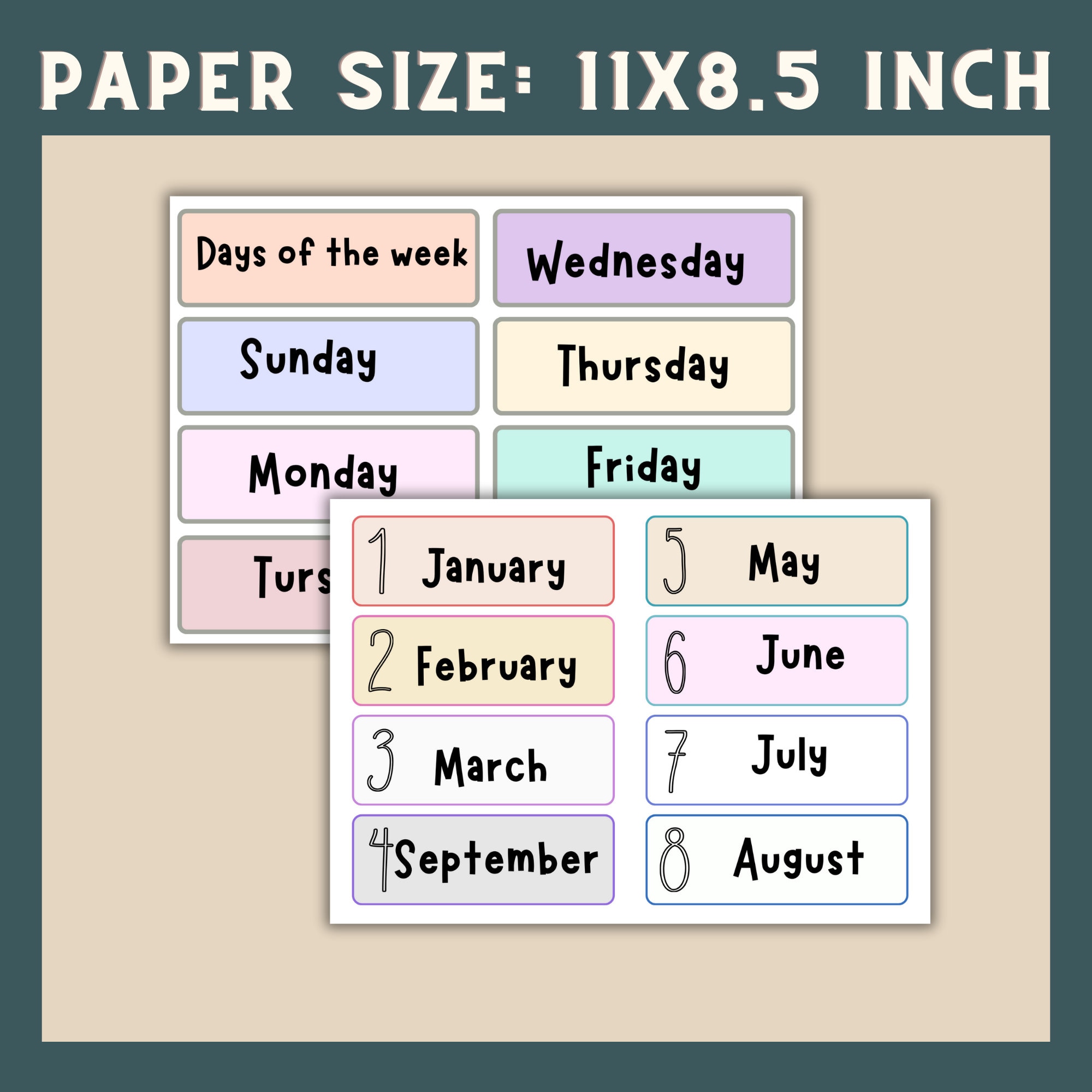 Printable Days of the Week Months of the Year Cards and Questions ...
