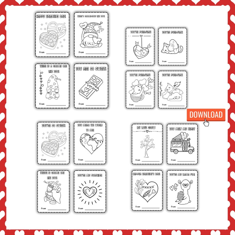 Valentine Printable Coloring Cards for Kids , Happy Valentine Day Cards ...