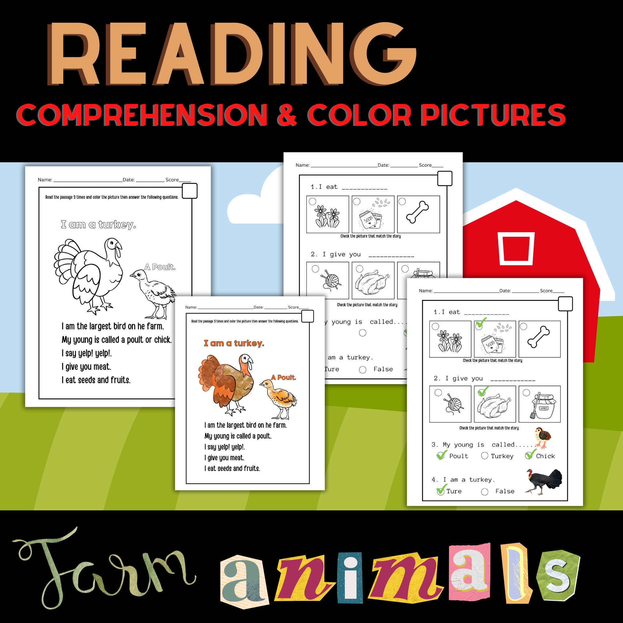 Reading Comprehension Passages Farm Animals Themes First Grade Activity ...