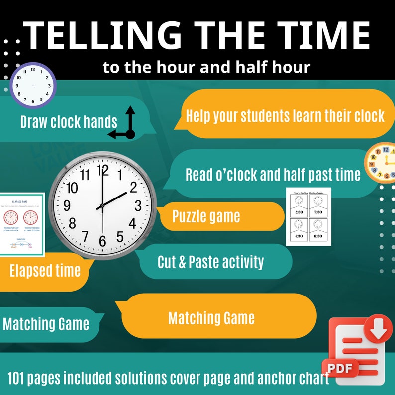 Telling Time Worksheets, Activity Game Digital Flashcards Printable ...