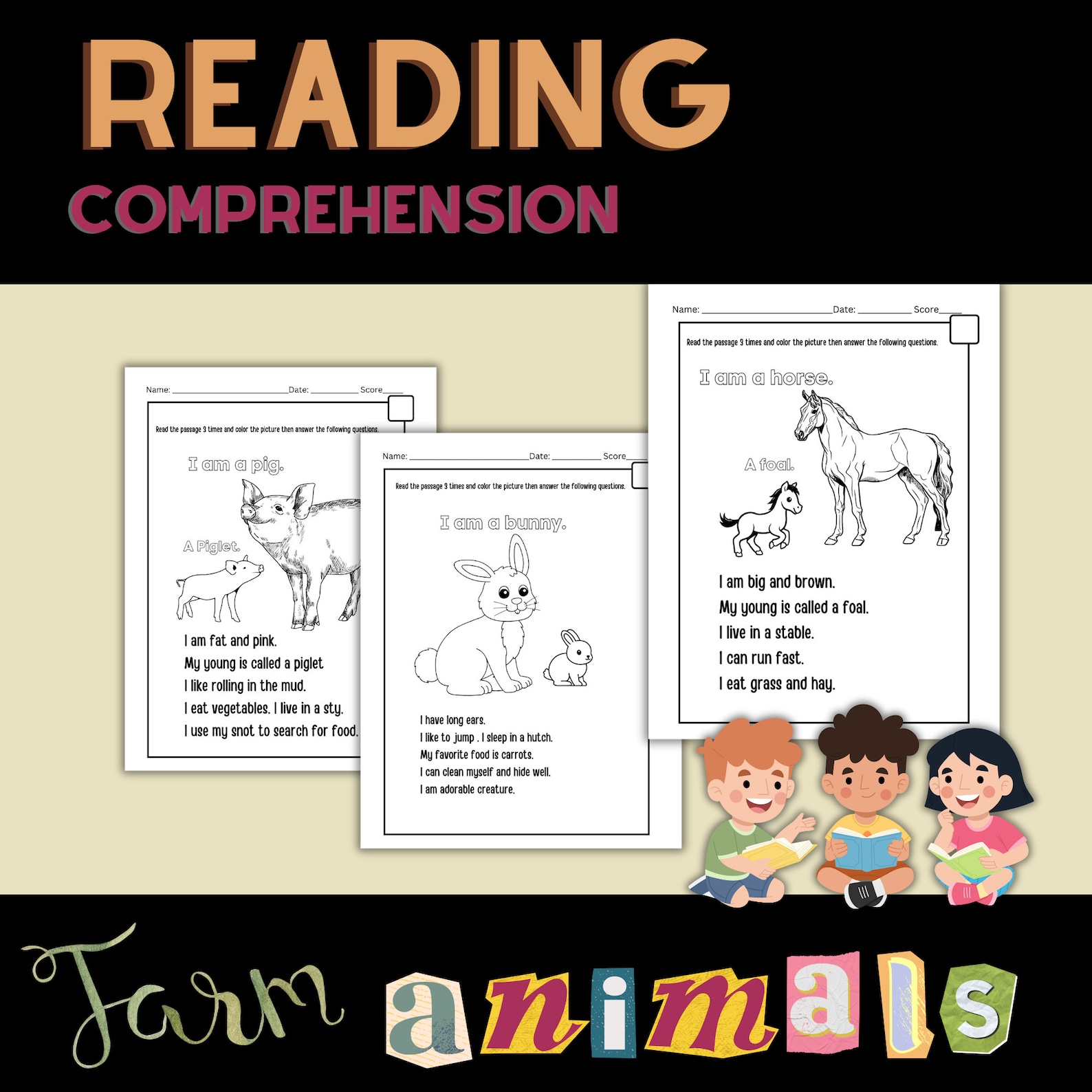 Reading Comprehension Passages Farm Animals Themes First Grade Activity ...