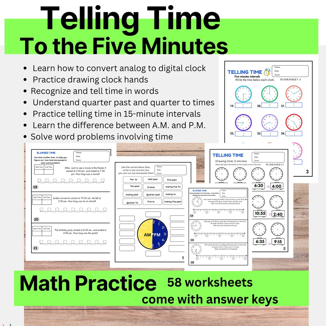 Telling Time to Five Minutes 15 Minutes Intervals Telling Time in Word ...