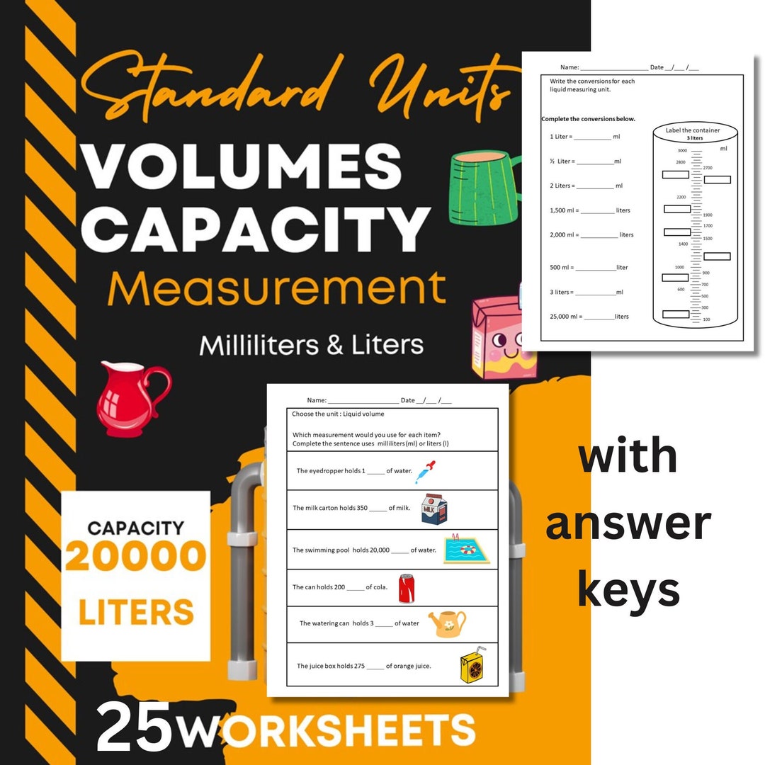 Math Standard Measurement Capacity Volume Worksheets No Prep First ...