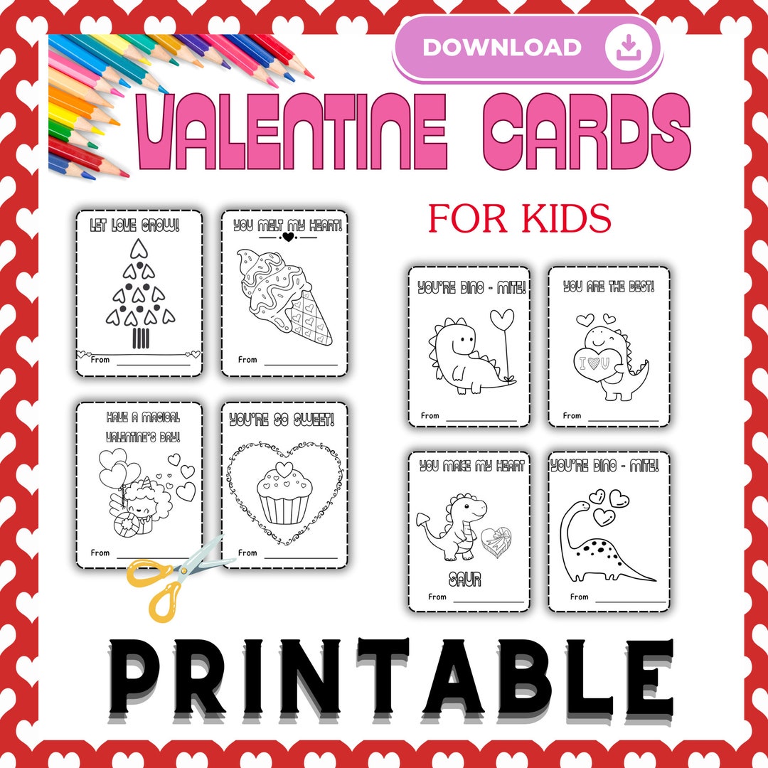 Valentine Printable Coloring Cards for Kids , Happy Valentine Day Cards ...
