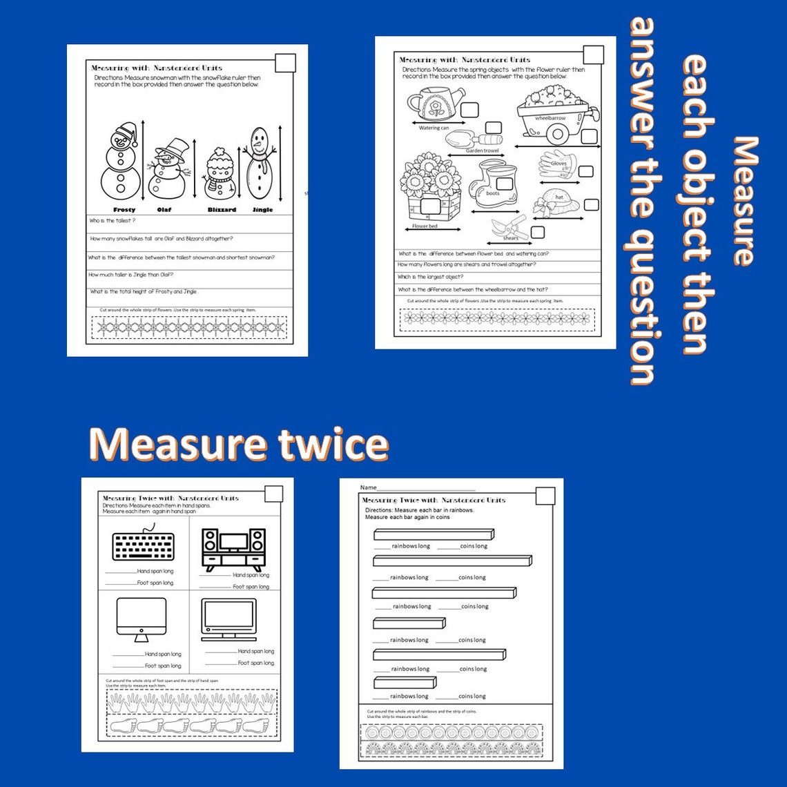 Math Nonstandard Units for Measurement of the Length Worksheets Block ...