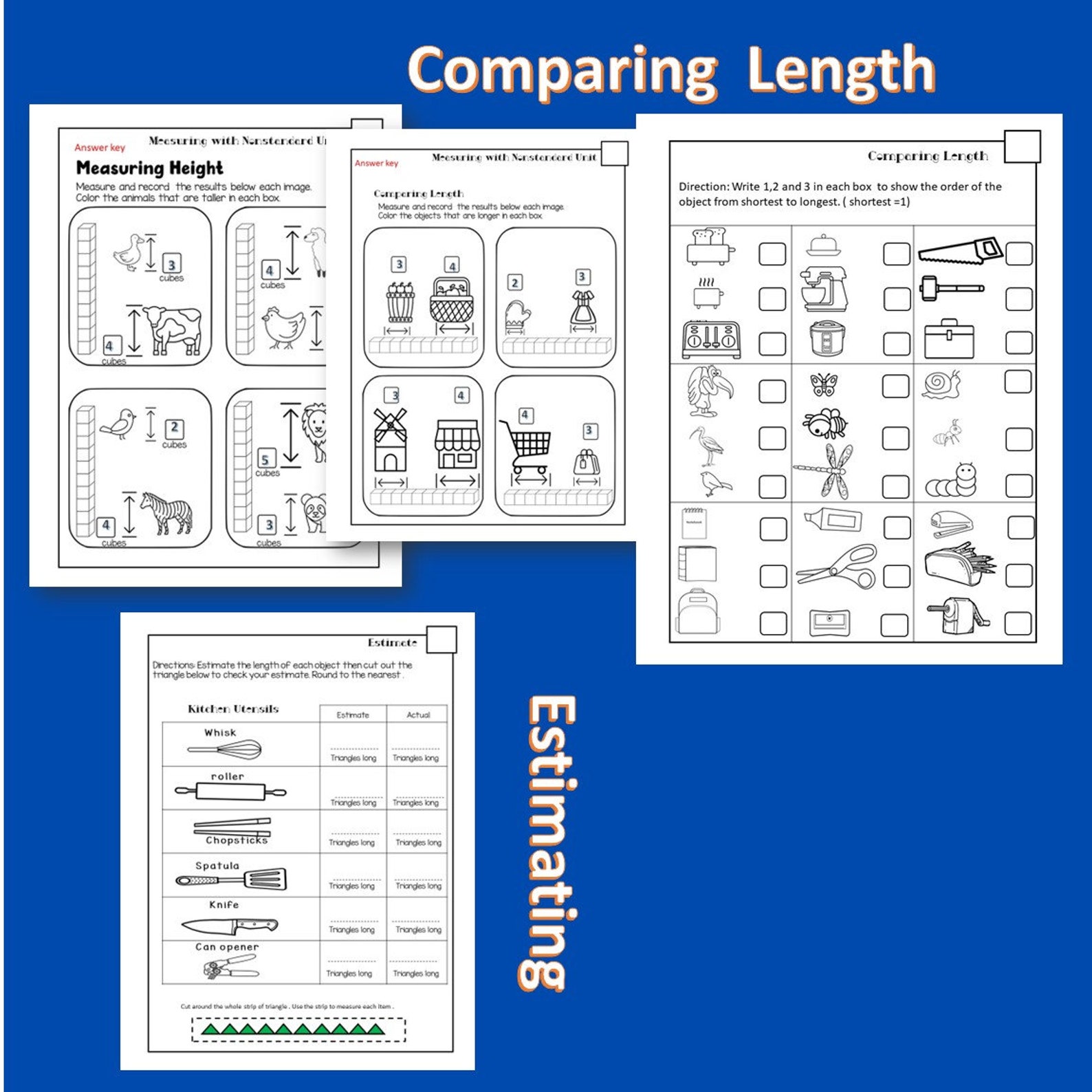 Math Nonstandard Units for Measurement of the Length Worksheets Block ...