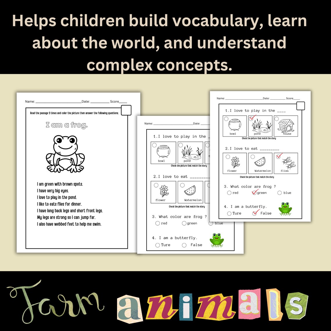 Reading Comprehension Passages Farm Animals Themes First Grade Activity ...