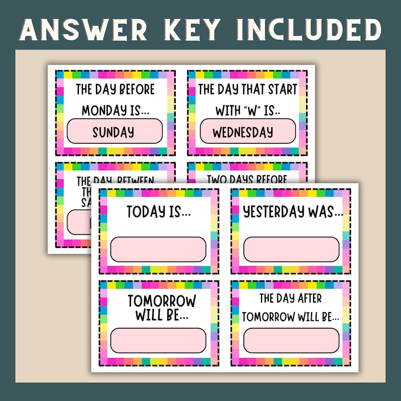 Printable Days of the Week Months of the Year Cards and Questions ...