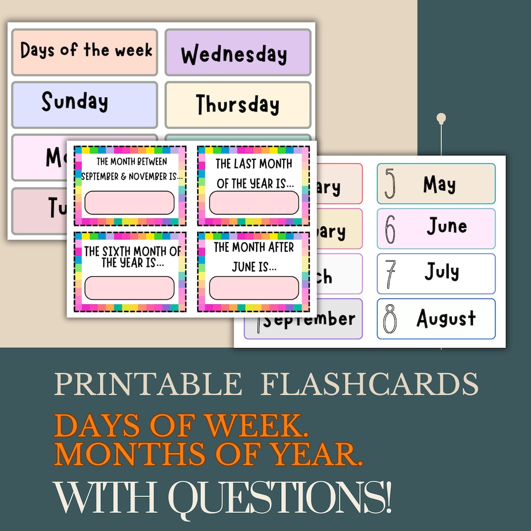 Printable Days of the Week Months of the Year Cards and Questions ...