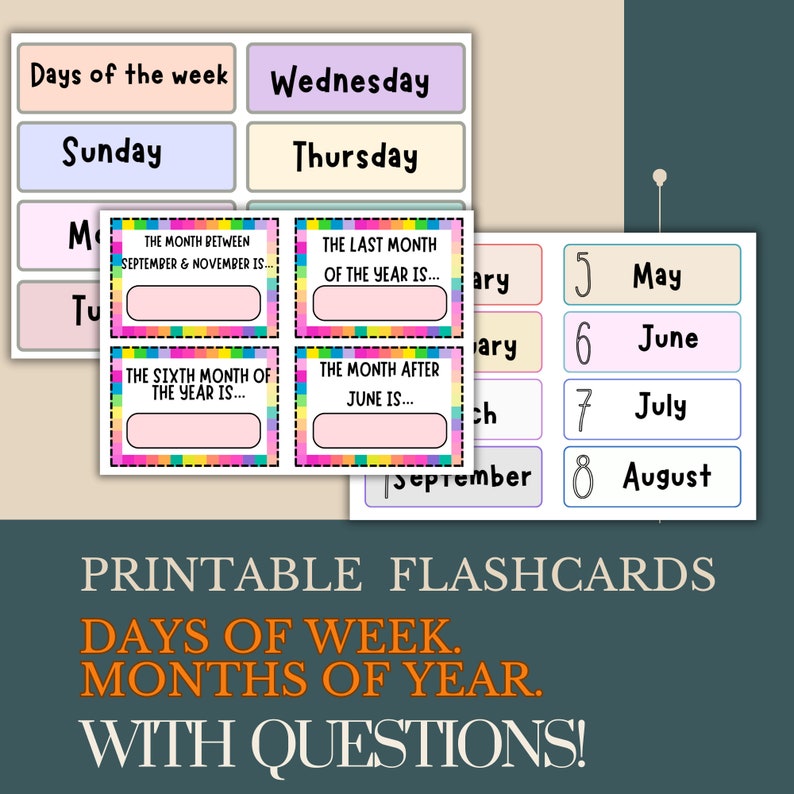 Printable Days of the Week Months of the Year Cards and Questions ...