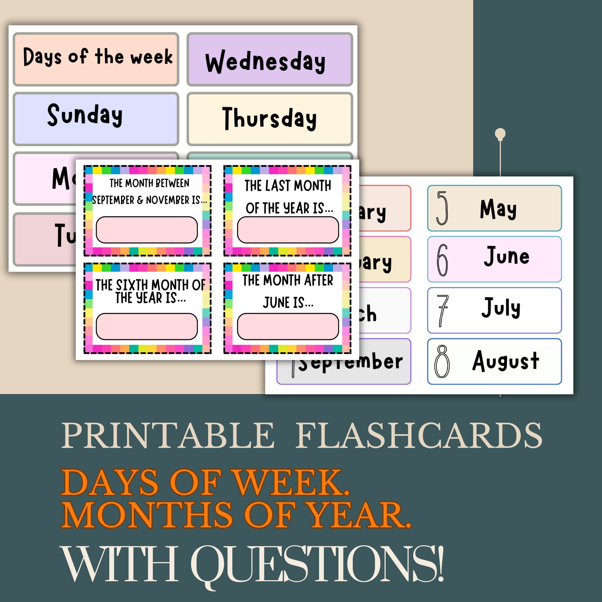 Printable Days of the Week Months of the Year Cards and Questions ...