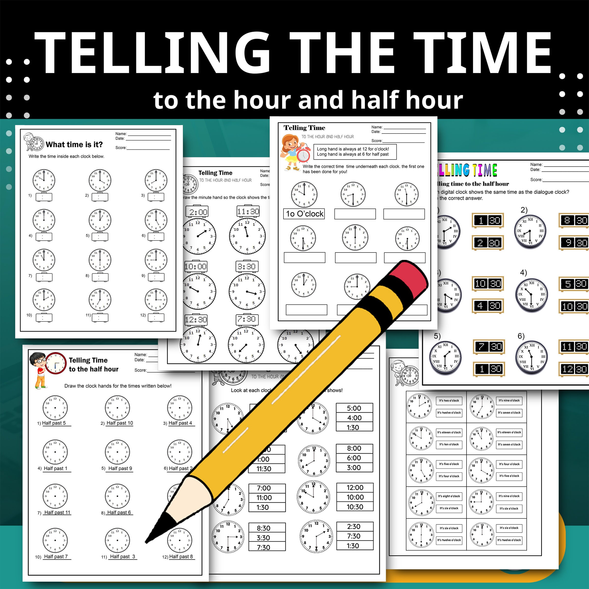 Telling Time Worksheets, Activity Game Digital Flashcards Printable ...