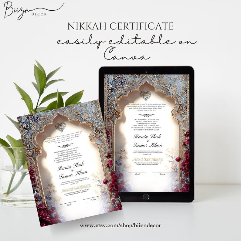Custom Islamic Nikkah Certificate: Elegant Wedding Keepsake (digital ...