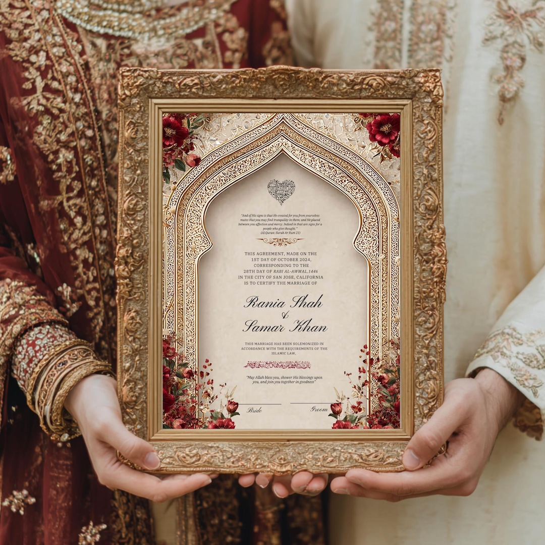 Maroon and off White Nikkah Certificate and Bundle Collection 03 ...