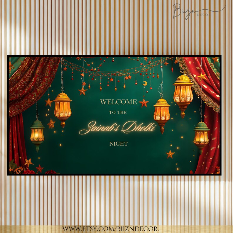 Dholki Welcome Sign: Digital TV Frame Art (editable Canva Template) - Etsy