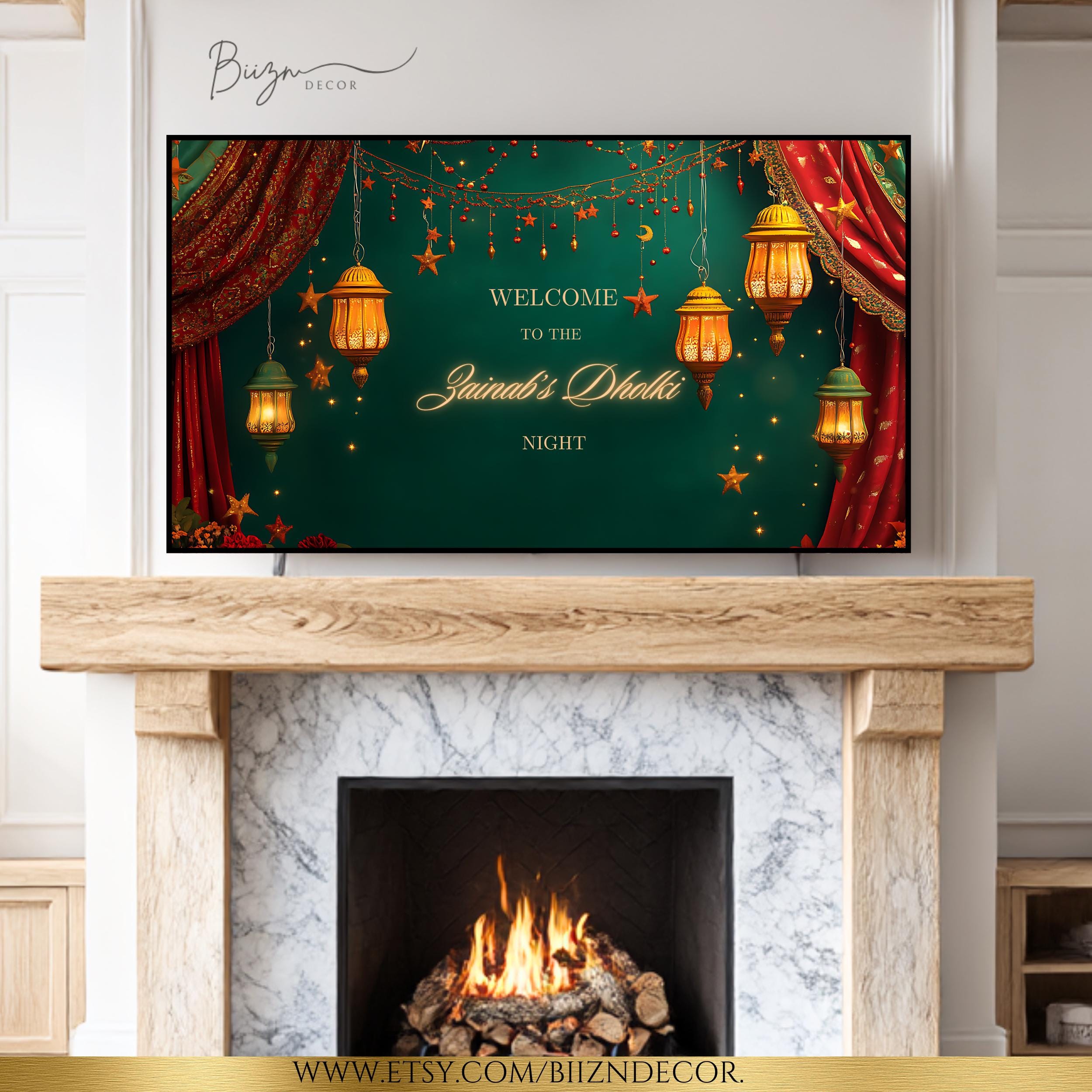 Dholki Welcome Sign: Digital TV Frame Art (editable Canva Template) - Etsy