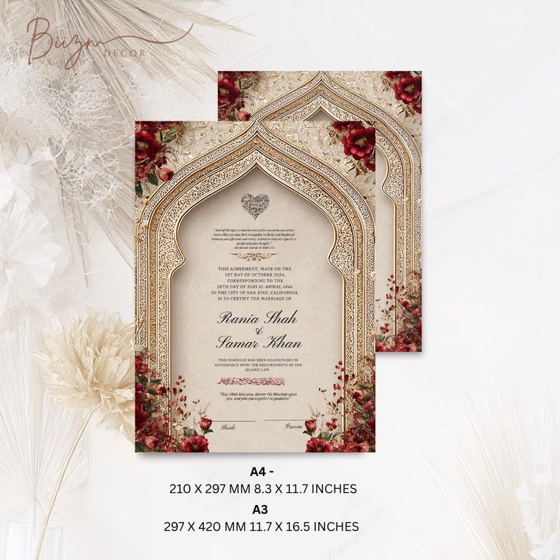 Maroon and off White Nikkah Certificate and Bundle Collection 03 ...