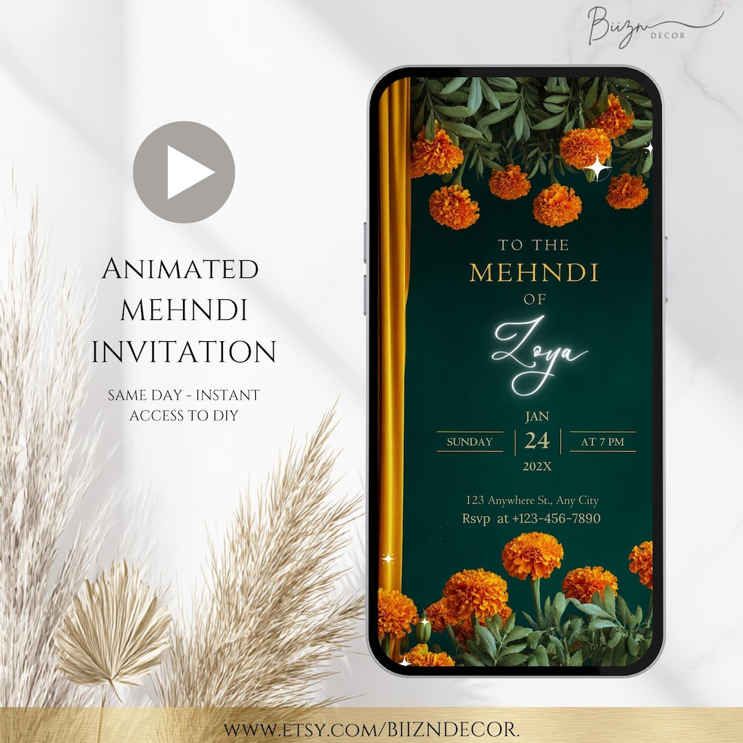 Digital Mehndi Invitation: Pakistani Indian Haldi Sangeet Invite ...