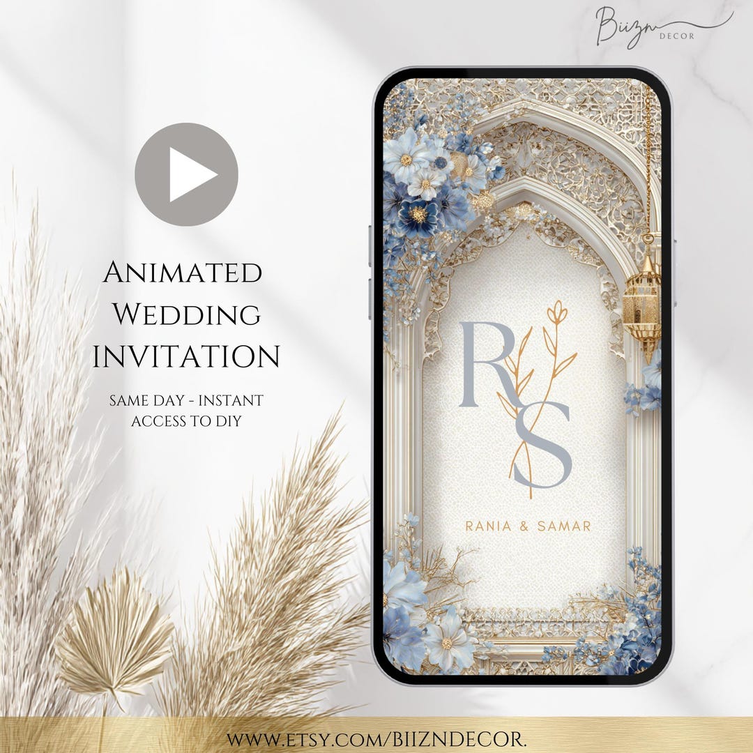 Digital Nikkah Wedding Invitation: Islamic Walima, Royal Blue ...