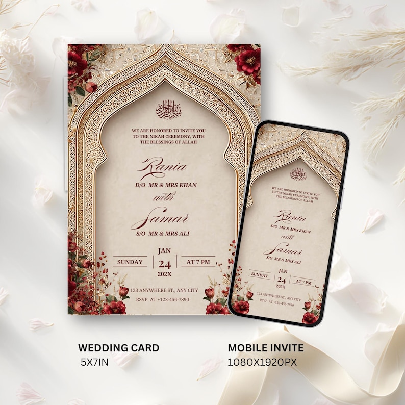 Maroon and off White Nikkah Certificate and Bundle Collection 03 ...