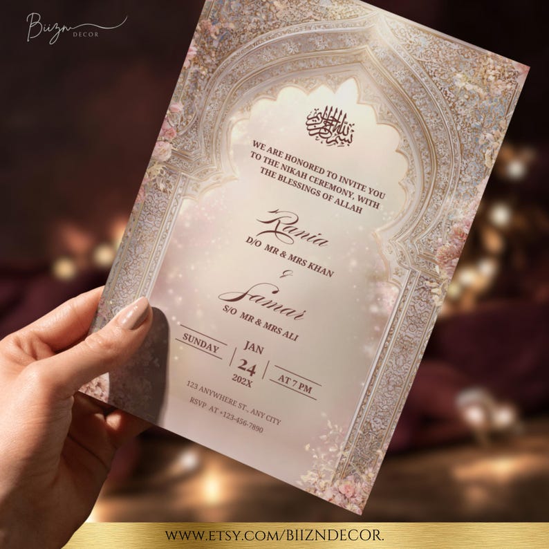 Elegant Islamic Wedding Invitation Template: Editable Mobile & 5x7 Card ...