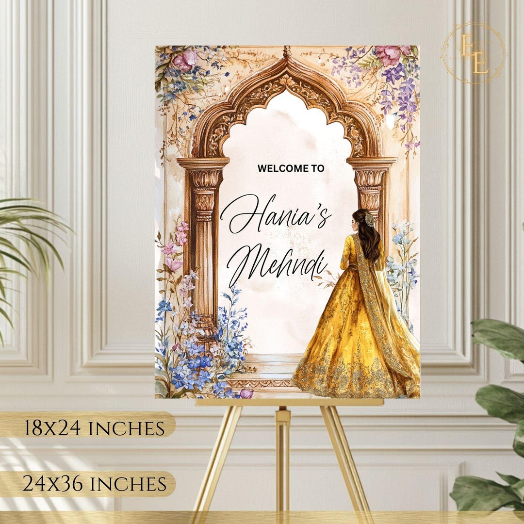 Mehndi Welcome Signs | Haldi & Sangeet Decor | Editable Indian Wedding ...