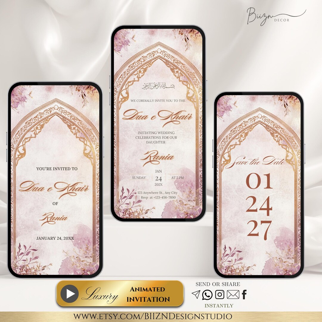 Pastel Pink Dua E Khair Wedding Invitation Template: Islamic Editable ...