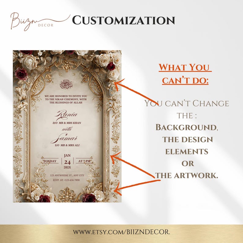 Elegant Islamic Wedding Invitation: Gold Arabic Calligraphy (canva ...