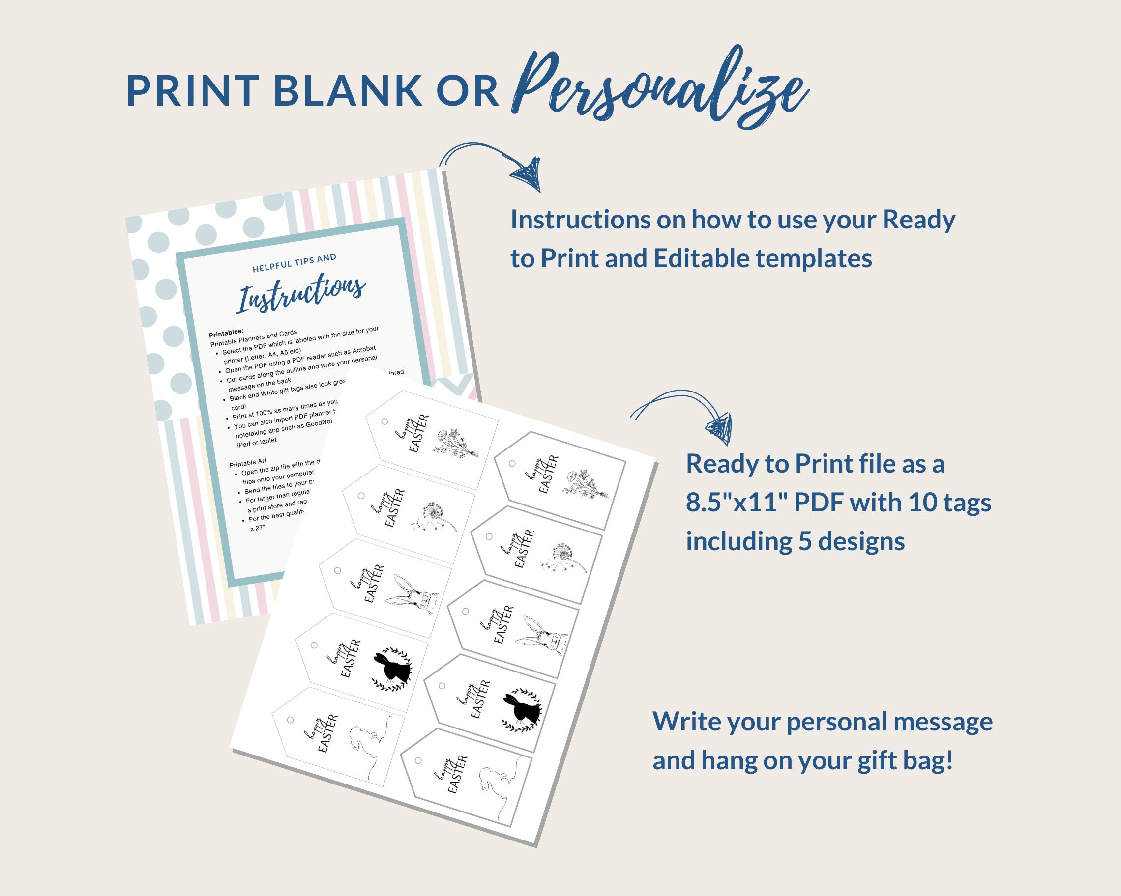 Minimalist Black and White Easter Gift Tag Printable, Spring Easter ...