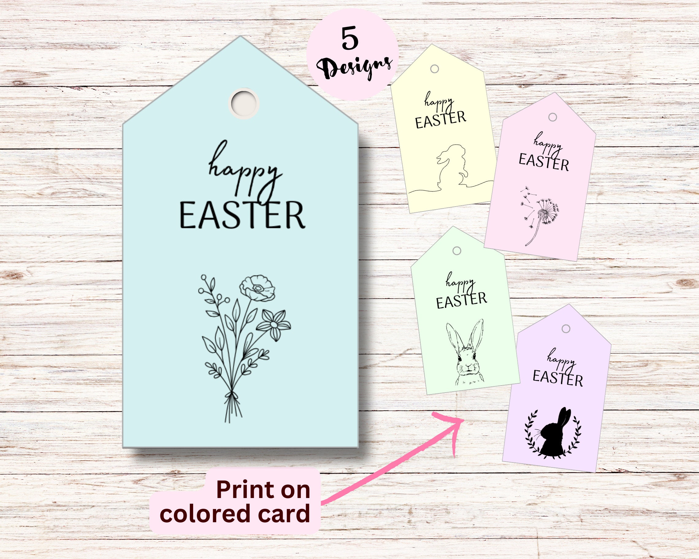 Minimalist Black and White Easter Gift Tag Printable, Spring Easter ...