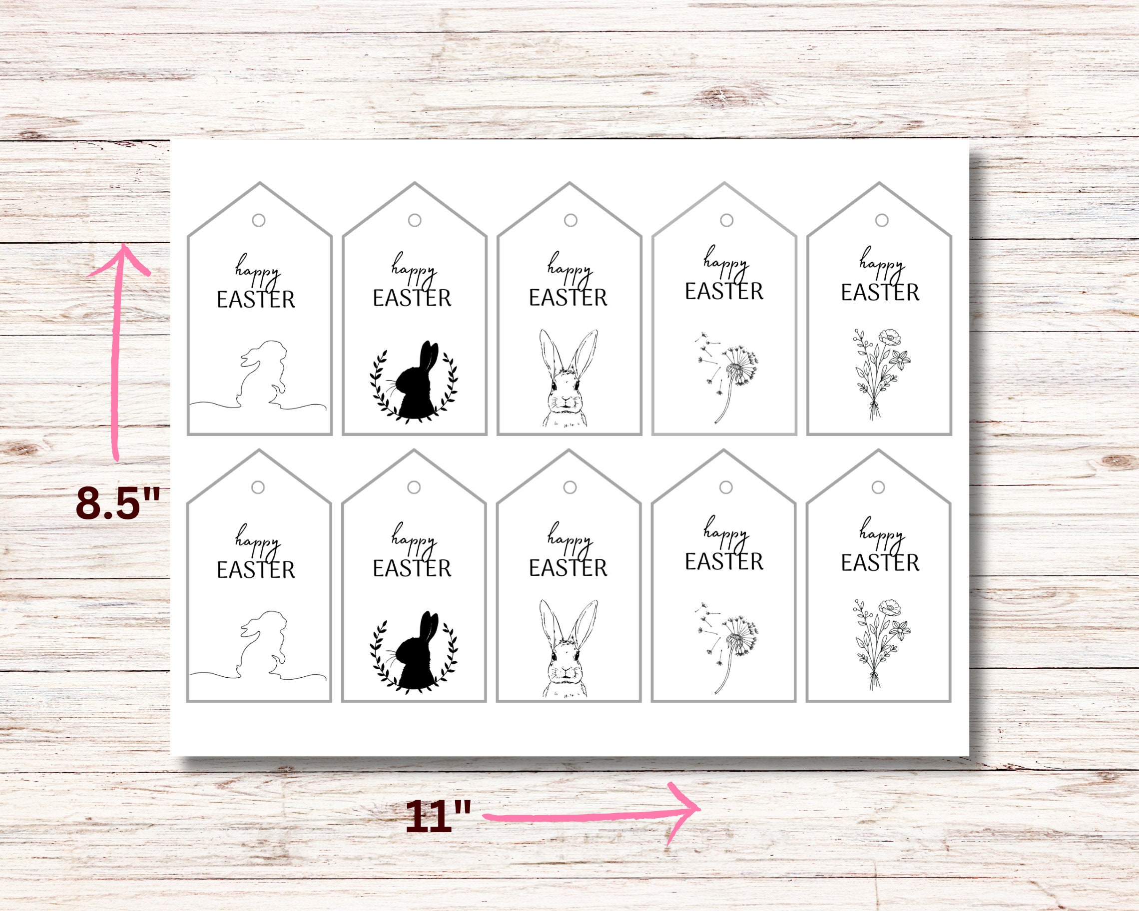 Minimalist Black and White Easter Gift Tag Printable, Spring Easter ...