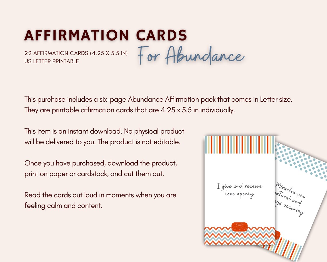 Printable Abundance Affirmation Cards, Affirmation Cards Printable ...