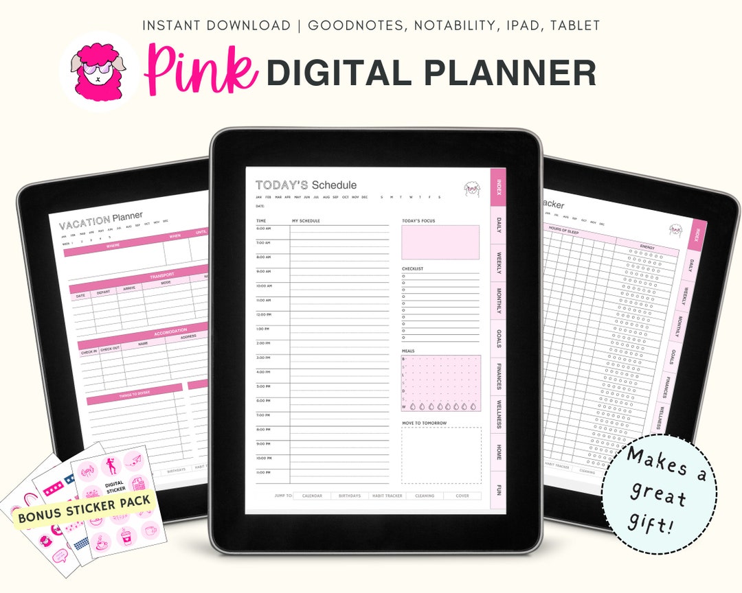 Pink Hyperlinked Goodnotes Digital Planner. Undated Fun Life Planner ...
