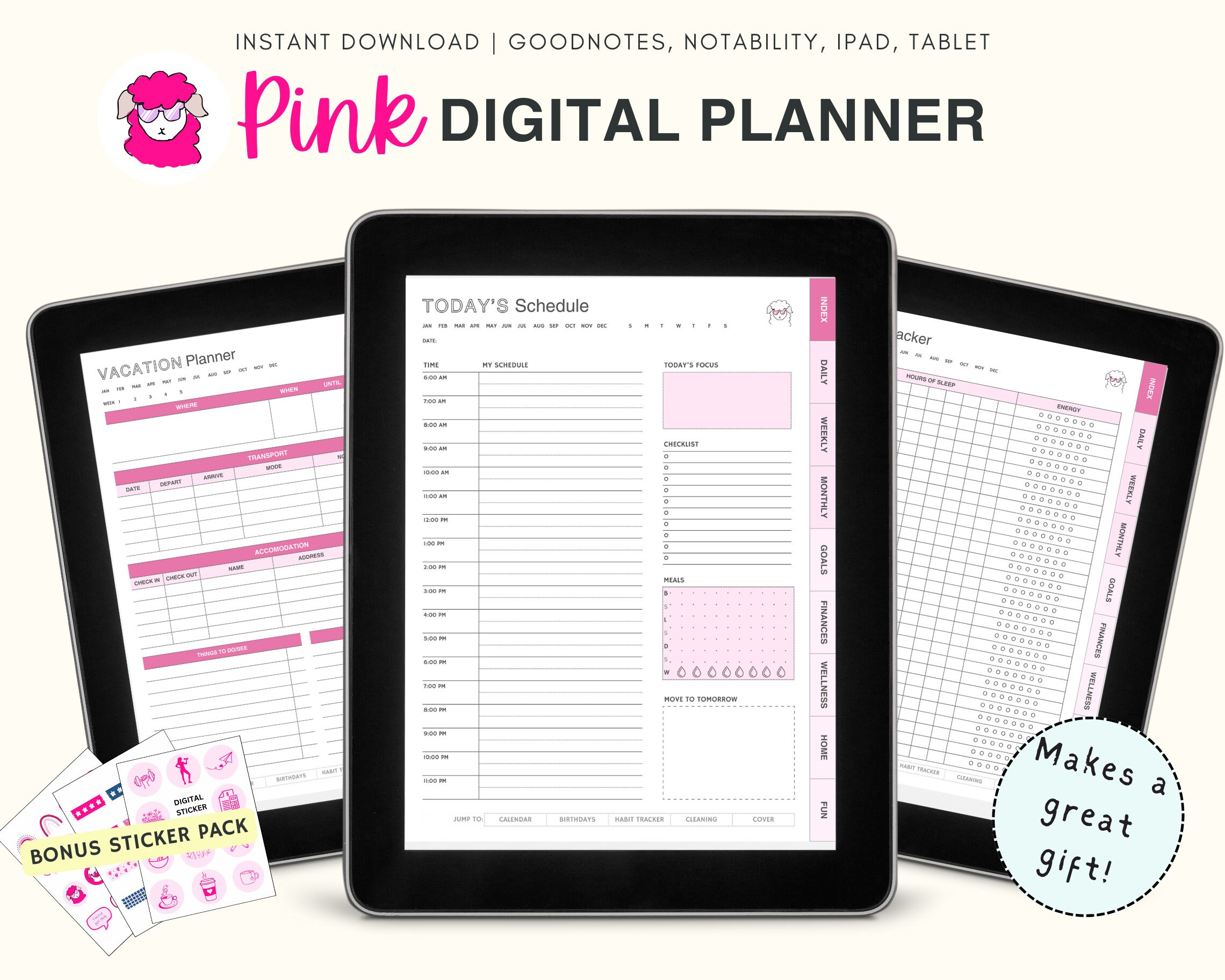 Pink Hyperlinked Goodnotes Digital Planner. Undated Fun Life Planner ...